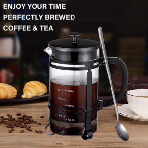 French Press Coffee Maker (34 oz) with 4 Filters - 304 Durable Stainless Steel,Heat Resistant Borosilicate Glass Coffee Press,BPA Free,Black（include 1 cleaning brush,1spoon and 2 spare filter screen