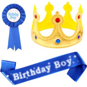 willbond birthday crown, sash and button pin accessory set for boys kids theme birthday party decoration