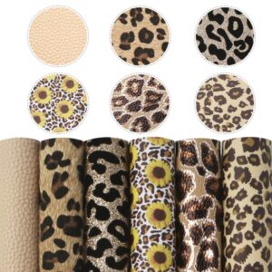 david angie leopard sunflower printed faux leather sheet mixed synthetic leather sheets assorted 6pcs 7.7" x 12.9" (20 cm x 33 cm) for earrings hair bows making (assorted)