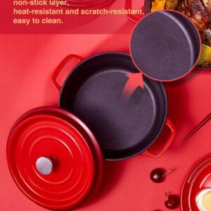 SULIVES Enameled Cast Iron Dutch Oven Non-Stick Cookware Pot with Lid Suitable for Bread Baking Use on Gas Electric Oven 1.5 Quart, Red