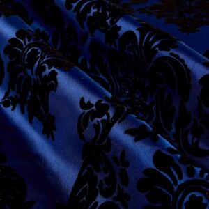 Flocked Damask Taffeta Royal/Black, Fabric by the Yard