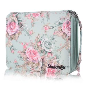 shulaner 168 slots colored pencil case with zipper closure large capacity oxford pen organizer green rose pencil holder for artist