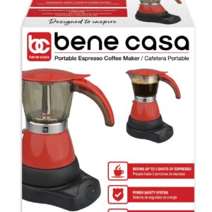 Bene Casa - Electric Espresso Maker 1-3 Cup Red, Cafetera Electrica Roja de 3 Tasa Model BC-95514.