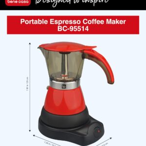 Bene Casa - Electric Espresso Maker 1-3 Cup Red, Cafetera Electrica Roja de 3 Tasa Model BC-95514.