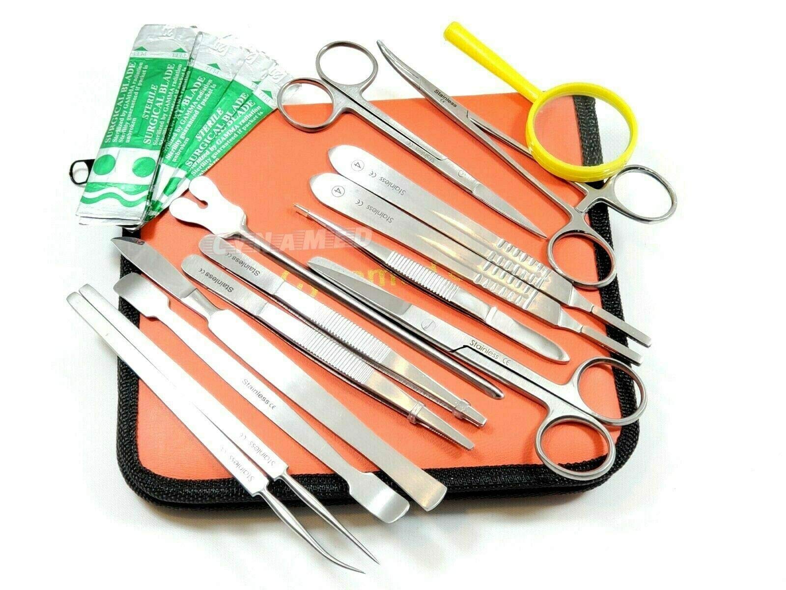 Premium 34 Pcs Advanced Biology Lab Anatomy Student Dissecting Dissection Kit Set with Scalpel Knife Handle Scalpel Blades (All in One with Zipper Case) Blades