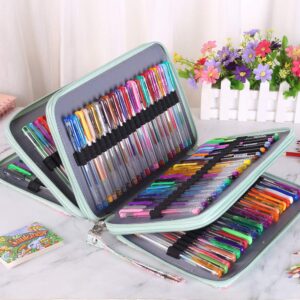 Shulaner 160 Slots Gel Pen or Colored Pencil Case with Zipper Closure Large Capacity Oxford Pen Organizer (Green Rose Gel Pen Case)