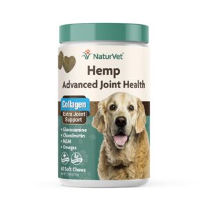 naturvet hemp advanced joint health dog supplement plus hemp seed – helps support joint health in dogs – includes, collagen, glucosamine, msm, chondroitin, omegas – 60 ct.