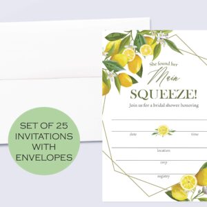 Moonrise Papery Set of 25 Lemon Theme Bridal Shower Invitations with Envelopes — Main Squeeze Bridal Shower Invitations with Envelopes