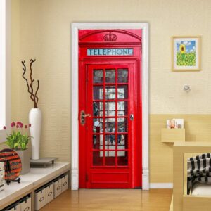 xiangjun door sticker decor removable mural wallpaper of pvc art sticker, london red phone booth wall decal art 3d wallpaper