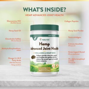 NaturVet Hemp Advanced Joint Health Dog Supplement Plus Hemp Seed – Helps Support Joint Health in Dogs – Includes, Collagen, Glucosamine, MSM, Chondroitin, Omegas – 60 Ct.