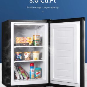 Coollife Upright Freezer - 3.0 Cubic Feet Compact Reversible Single Door Table Top Mini Freezer - Free Standing Freezing Machine for Office Dorm/Living Room/Apartment