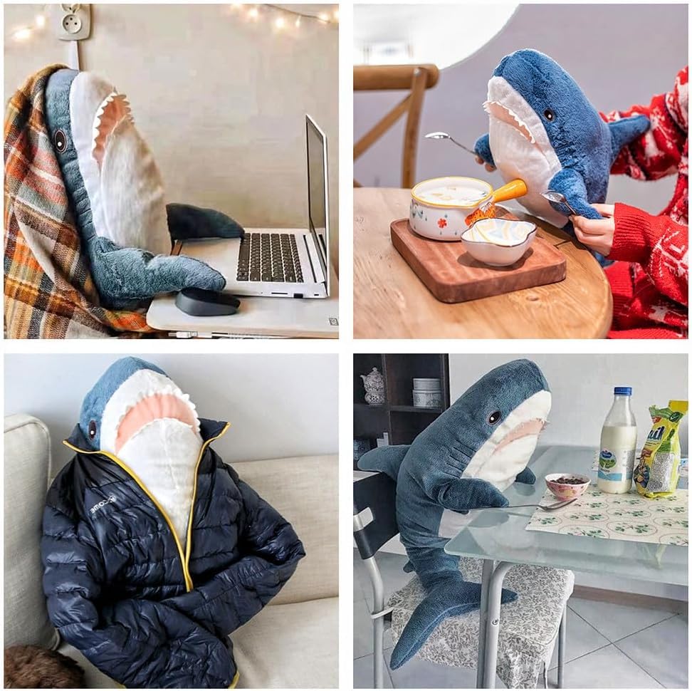 XIAOHONG 39 inch Giant Shark Stuffed Animal,Soft Shark Cushion Pillow Shark Plush Pillows,Chubby Stuffed Shark Toy Kid's Room Décor,Perfect Stress Relief for Women