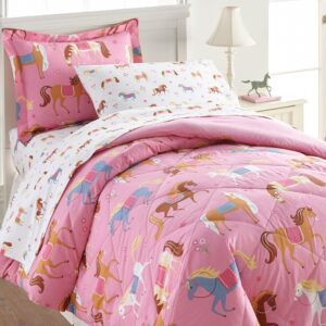 wildkin 100% cotton 7 pc full bed-in-a-bag for boys & girls, bedding set includes comforter, flat sheet, fitted sheet, two pillowcases and shams, bed set for cozy cuddles (horses)