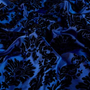 Flocked Damask Taffeta Royal/Black, Fabric by the Yard