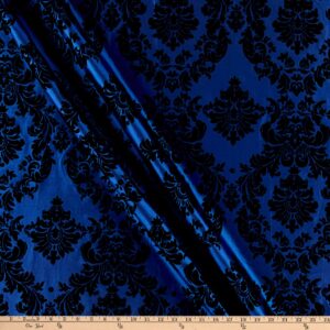 flocked damask taffeta royal/black, fabric by the yard