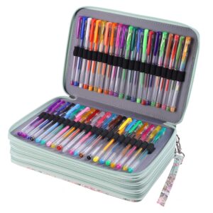 Shulaner 160 Slots Gel Pen or Colored Pencil Case with Zipper Closure Large Capacity Oxford Pen Organizer (Green Rose Gel Pen Case)