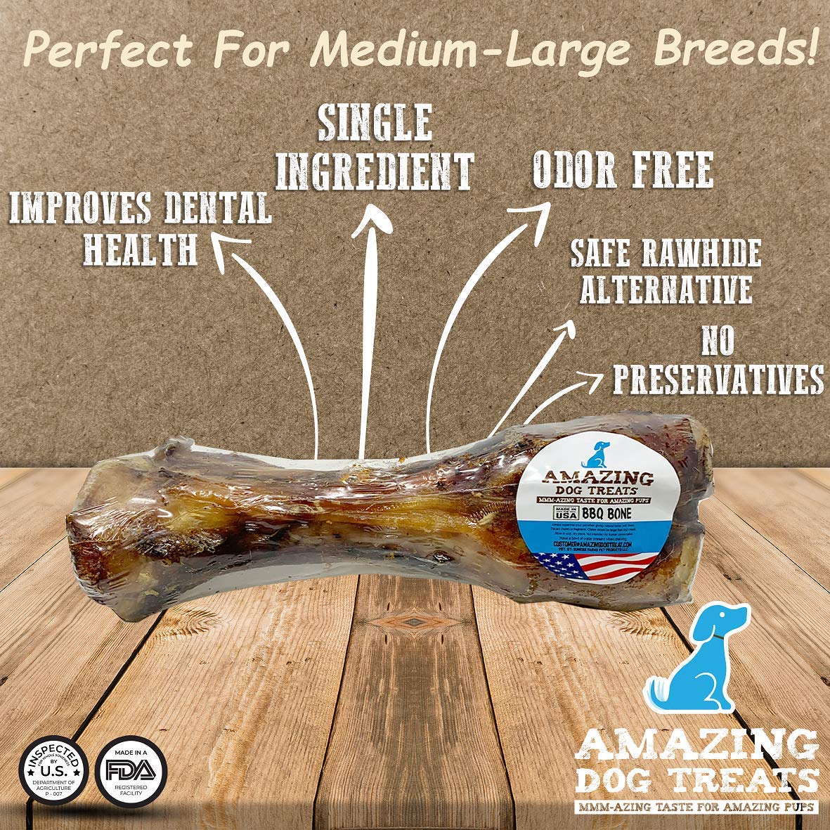 10-11 Inch Meaty Beef Femur Bone (Single Count) - (Made in USA) - Premium American Grade Grass Fed Cattle Bones for Dogs- Beef Femur Shin Bone Dog Chews