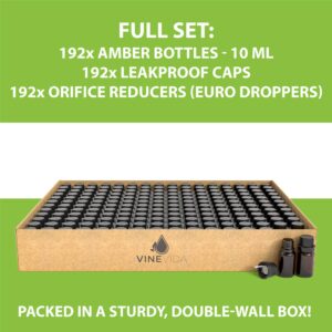 Wholesale Essential Oil Bottles Bulk - 192 Amber glass bottles With Caps and Droppers for Essential Oils, Aromatherapy, Perfume Samples, Mini 10 ml Glass Vials | Complete Carrier Oil Kit â€“ DIY.