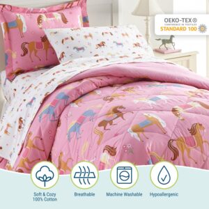 Wildkin 100% Cotton 7 Pc Full Bed-in-A-Bag for Boys & Girls, Bedding Set Includes Comforter, Flat Sheet, Fitted Sheet, Two Pillowcases and Shams, Bed Set for Cozy Cuddles (Horses)