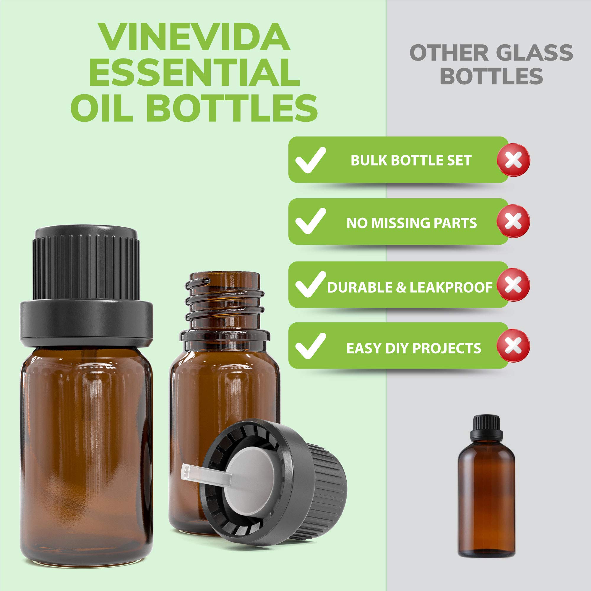 Wholesale Essential Oil Bottles Bulk - 192 Amber glass bottles With Caps and Droppers for Essential Oils, Aromatherapy, Perfume Samples, Mini 10 ml Glass Vials | Complete Carrier Oil Kit â€“ DIY.