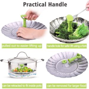 Consevisen Vegetable Steamer Basket for Cooking Food, Stainless Steel Veggie Steam Basket for Pot, Folding Expandable Steaming Insert with Extendable Handle Fits Various Size Pot, 6.4" to 10"