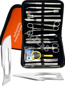 premium 34 pcs advanced biology lab anatomy student dissecting dissection kit set with scalpel knife handle scalpel blades (all in one with zipper case) blades