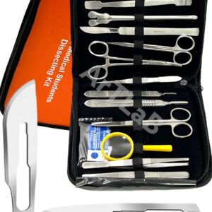 Premium 34 Pcs Advanced Biology Lab Anatomy Student Dissecting Dissection Kit Set with Scalpel Knife Handle Scalpel Blades (All in One with Zipper Case) Blades