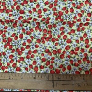 Strawberries Yellow Cotton Fabric by The Yard, Precut 1 Yard Pieces