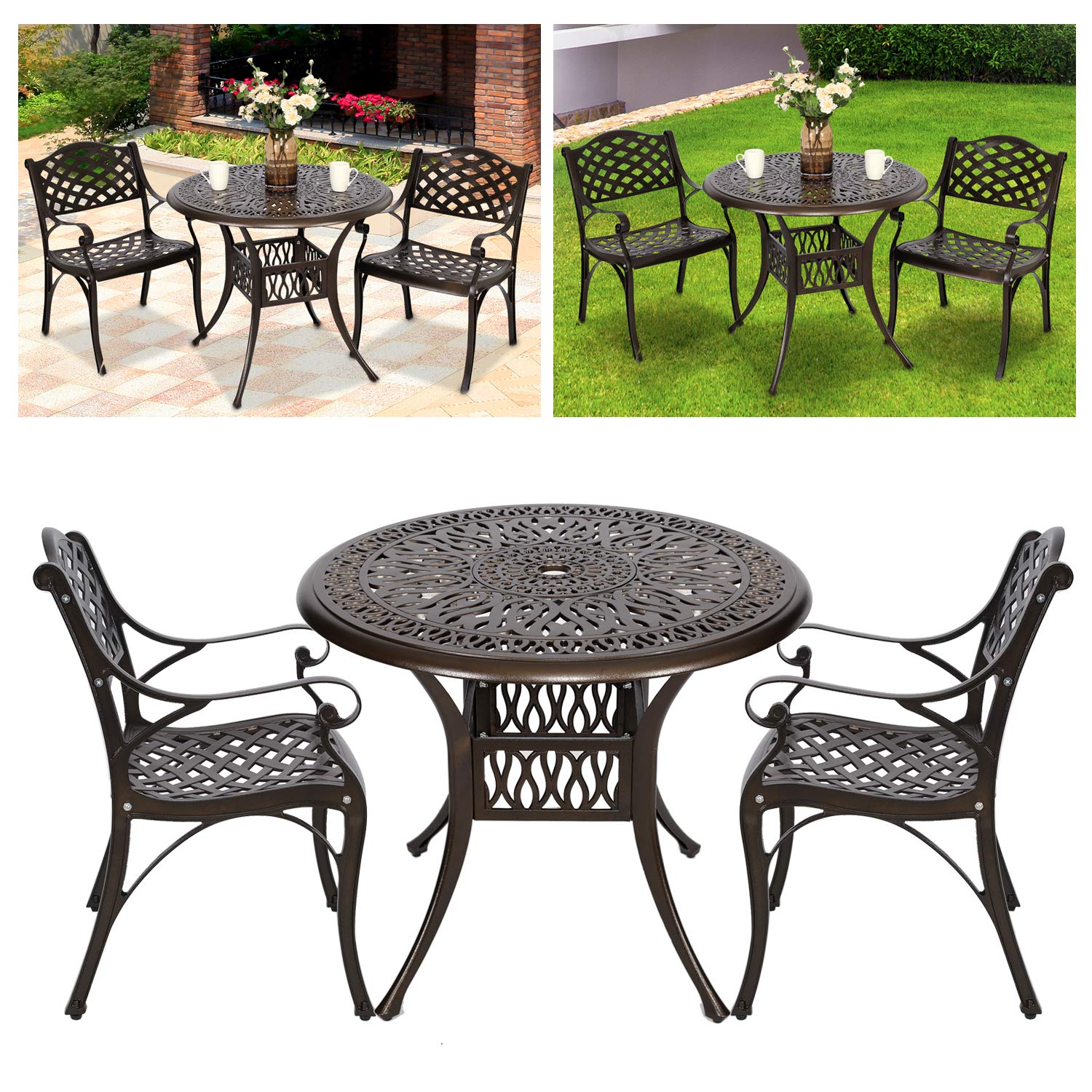 YUSING Outdoor Dining Chairs Set of 2,Patio Dining Chairs,Cast Aluminum Metal Arm Chairs for Kitchen,Garden,Backyard