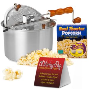 original whirley pop popcorn maker - 6 quart stovetop popcorn popper with five popping kits, aluminum popcorn pot with nylon gears, wabash valley farms stove top popcorn maker, popcorn pan (red)