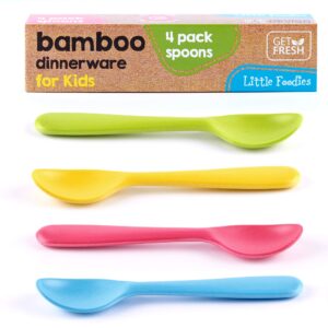 get fresh bamboo kids spoons set – 4-pack reusable bamboo fiber kids spoons for everyday use – large bamboo kids cutlery for daily mealtime – colorful bamboo utensils for toddlers and school children