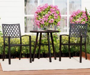 mfstudio 3-piece patio bistro sets outdoor matel furniture set with 1 x table and 2 x chair for garden backyard,black