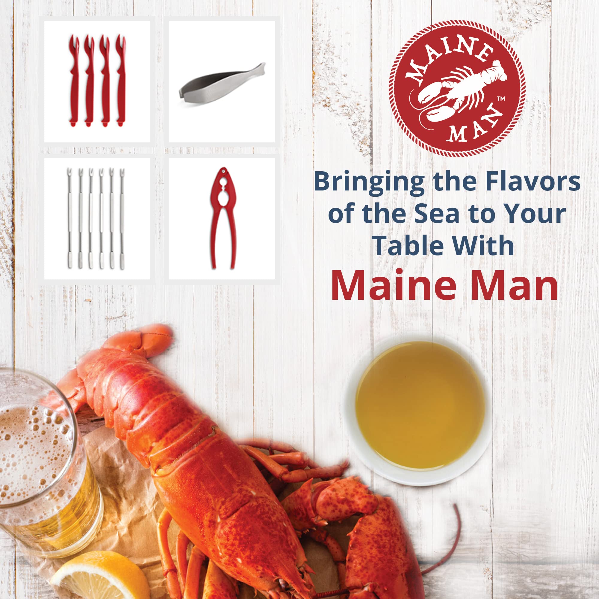 Maine Man Seafood Picks, 18/8 Stainless Steel and Silicone, Set of 4