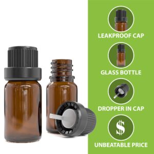 Wholesale Essential Oil Bottles Bulk - 192 Amber glass bottles With Caps and Droppers for Essential Oils, Aromatherapy, Perfume Samples, Mini 10 ml Glass Vials | Complete Carrier Oil Kit â€“ DIY.