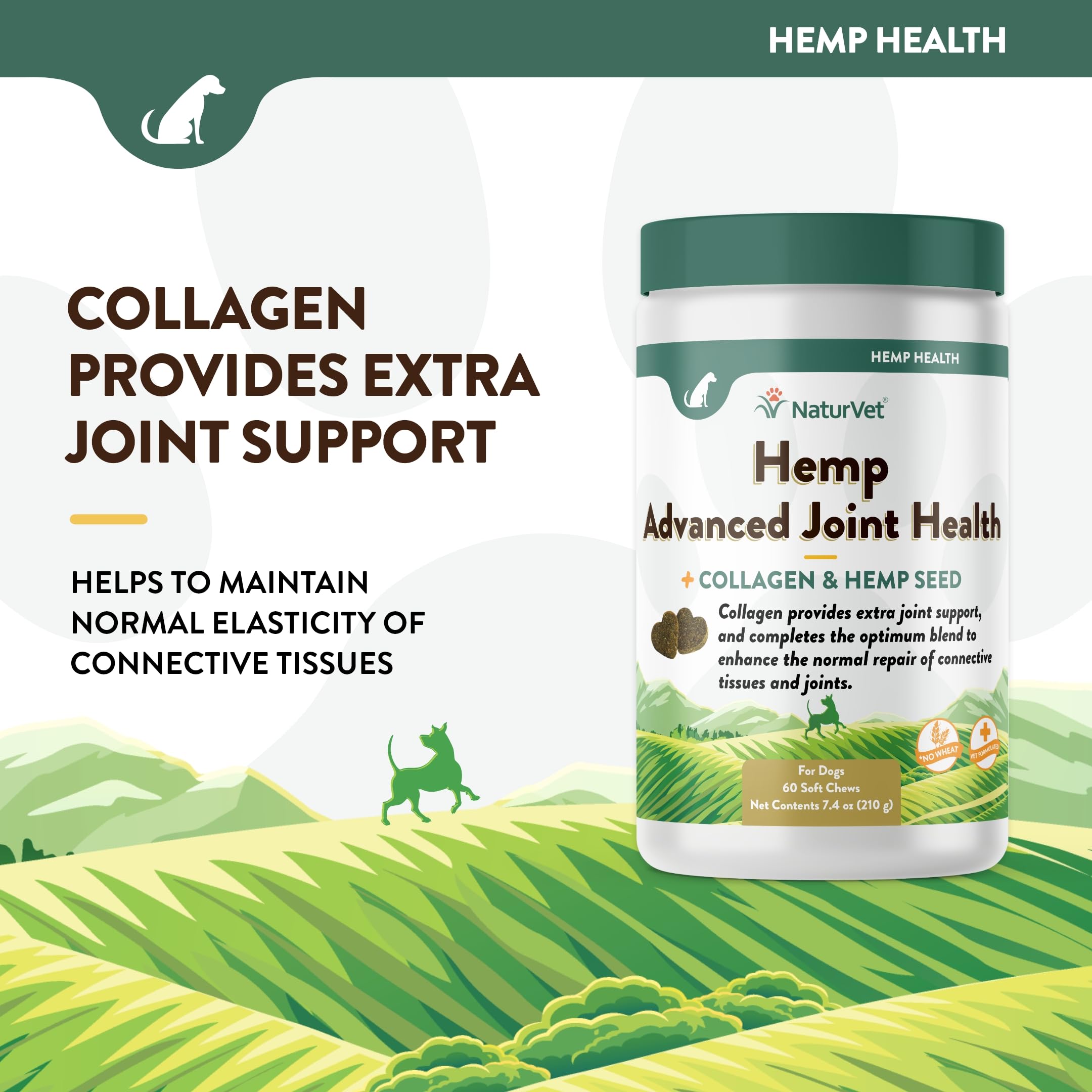 NaturVet Hemp Advanced Joint Health Dog Supplement Plus Hemp Seed – Helps Support Joint Health in Dogs – Includes, Collagen, Glucosamine, MSM, Chondroitin, Omegas – 60 Ct.