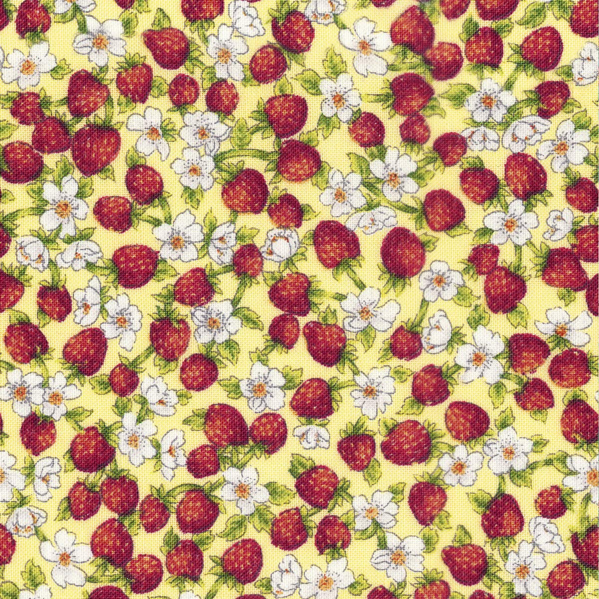 Strawberries Yellow Cotton Fabric by The Yard, Precut 1 Yard Pieces