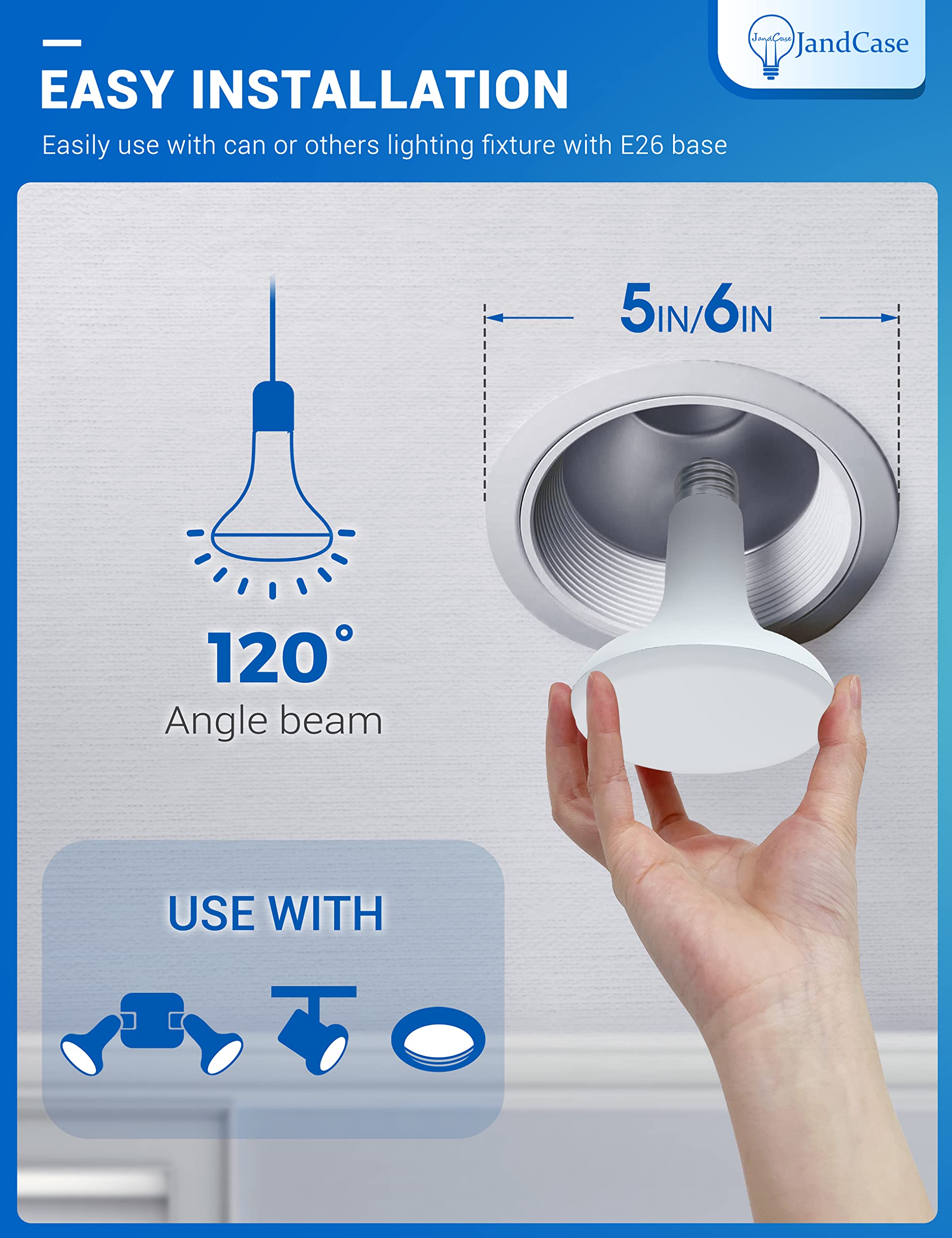 JandCase BR30 LED Flood Light Bulbs, Indoor Flood Light Bulbs, E26 Base, Dimmable, 11W(65W Equivalent), 5000K Daylight White, 850lm, UL & Energy Star Listed, 6 Pack