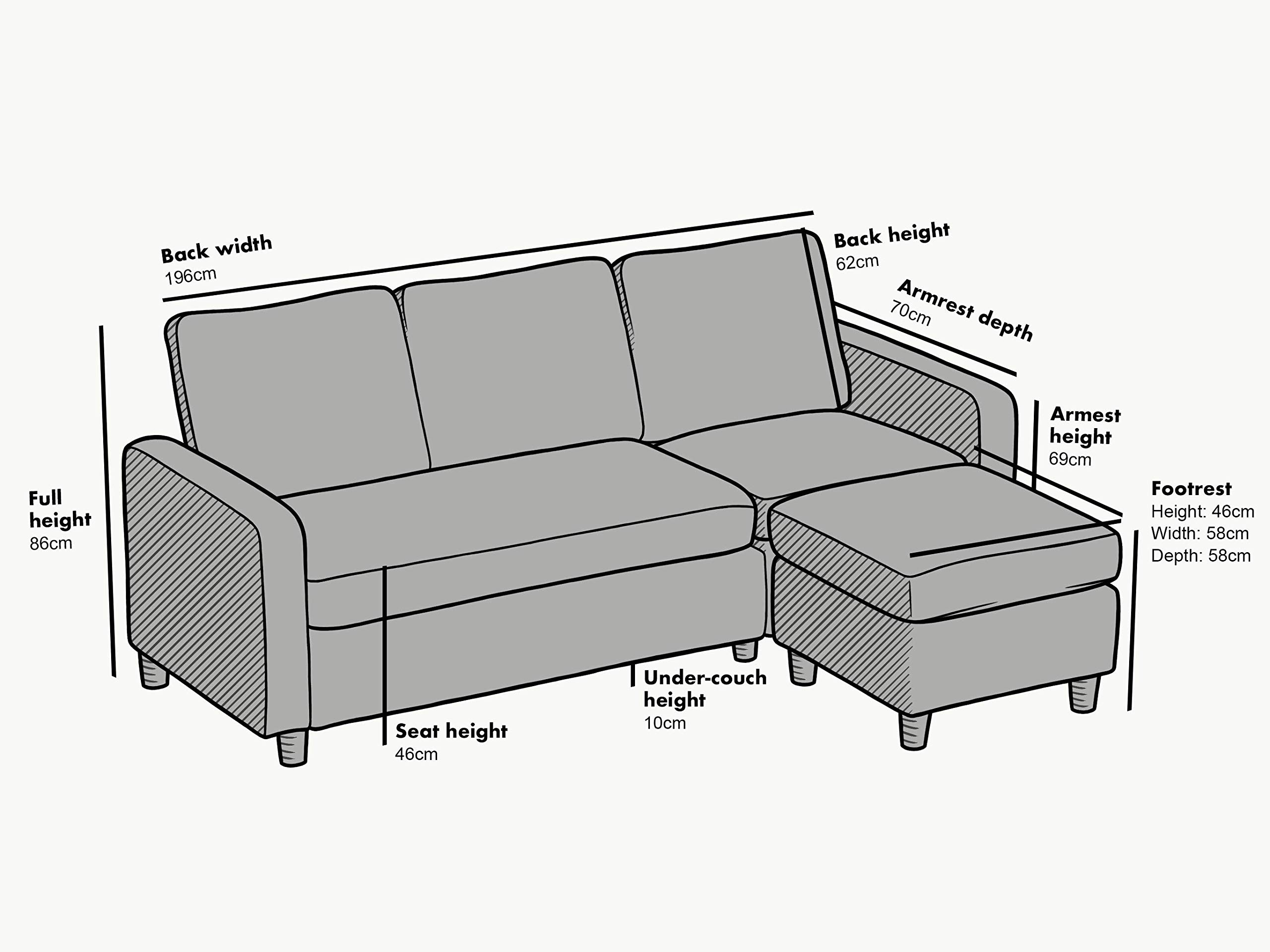 Cherry Tree Furniture Campbell 3-Seater Sofa with Reversible Chaise (Dark Grey)