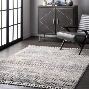 nuloom lira textured geometric tassel area rug, 4x6, grey