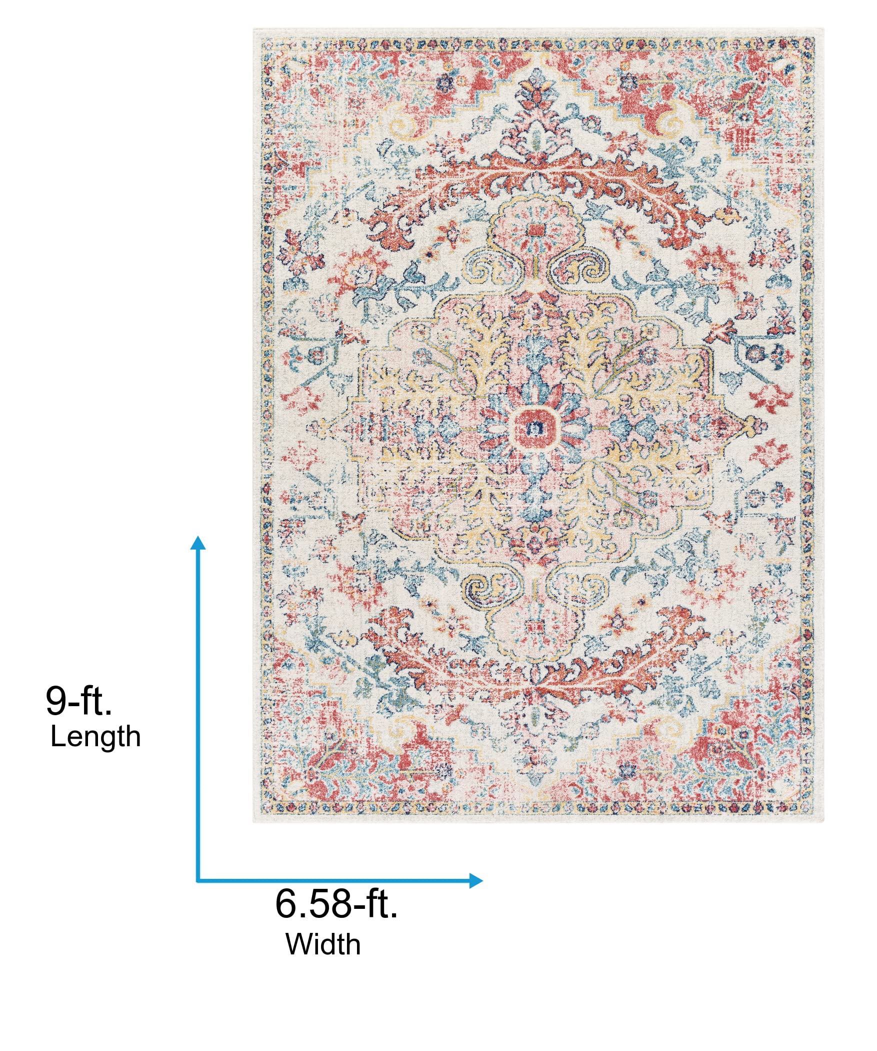 Livabliss Odelia Vintage Bohemian Area Rug,6'7" x 9',Blush/Yellow