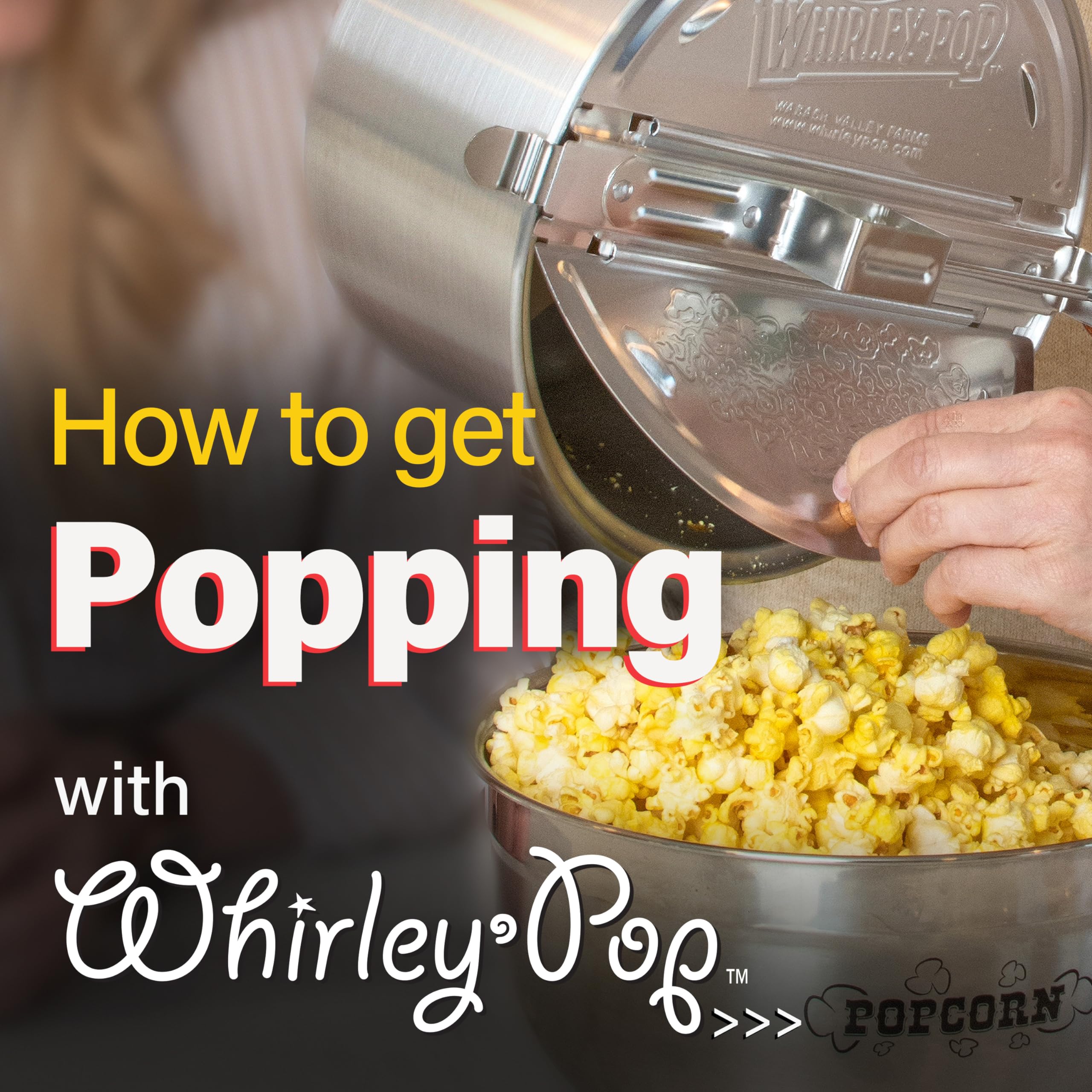 Original Whirley Pop Popcorn Maker - 6 Quart Stovetop Popcorn Popper With Five Popping Kits, Aluminum Popcorn Pot With Nylon Gears, Wabash Valley Farms Stove Top Popcorn Maker, Popcorn Pan (Red)