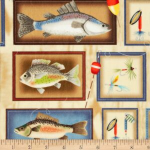 shannon studio digital minky cuddle gone fishing tan, fabric by the yard