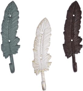 stephanie imports decorative rustic iron feathers wall coat hooks (set of 3)