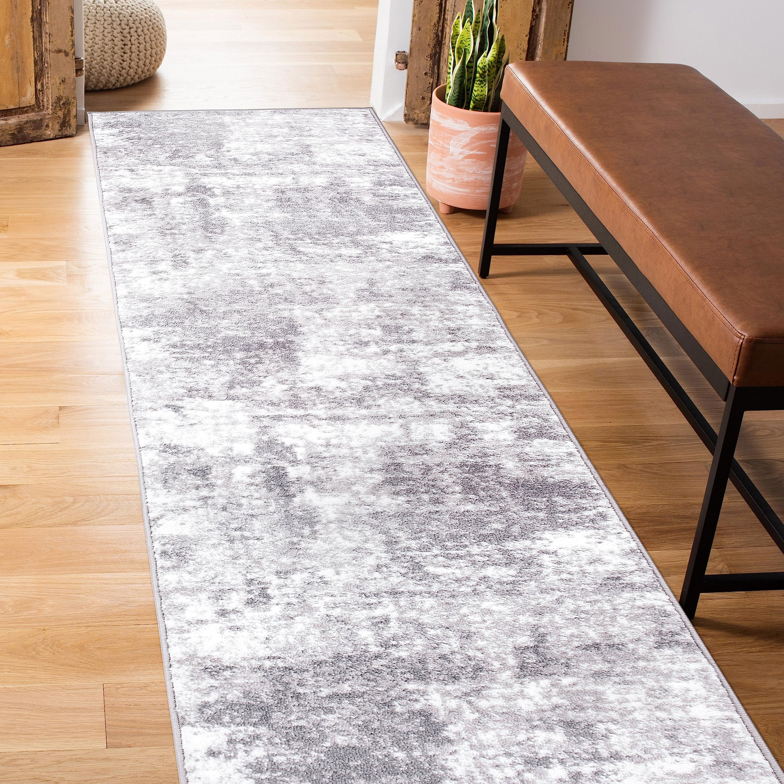 Rugshop Distressed Abstract Runner Rug 2' x 7' Gray