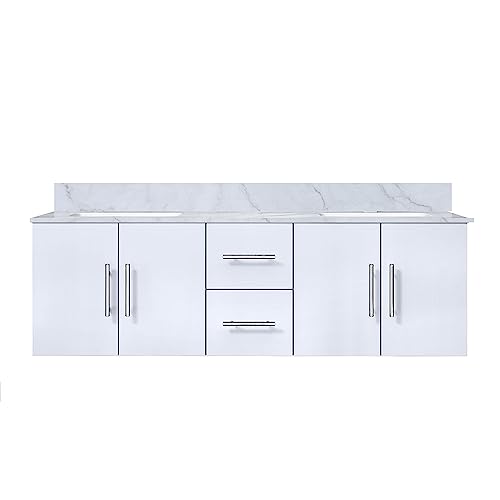 Lexora Geneva 60 in. W x 22 in. D Glossy White Double Bath Vanity, Carrara Marble Top and 60 in. LED Mirror