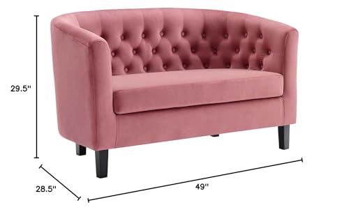 Modway Prospect Channel Tufted Performance Velvet Modern, Loveseat, Dusty Rose