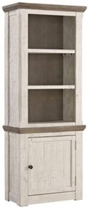 signature design by ashley havalance modern farmhouse right pier cabinet, shelves for storage, weathered gray & vintage white