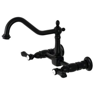 kingston brass ks1240bal heirloom bridge kitchen faucet, matte black