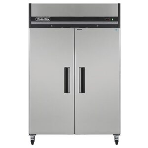 duura 54" commercial freezer 2 door reach-in stainless steel freezer with top mounted condenser for restaurant, bar, shop, 49 cu.ft., silver