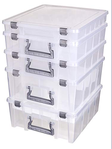 AB Designs 6899ABD Super Satchel Double Deep with Lift-Out Tray and Removable Dividers, Stackable Home Storage Organization Container, Clear with Sliver Latches and Handle